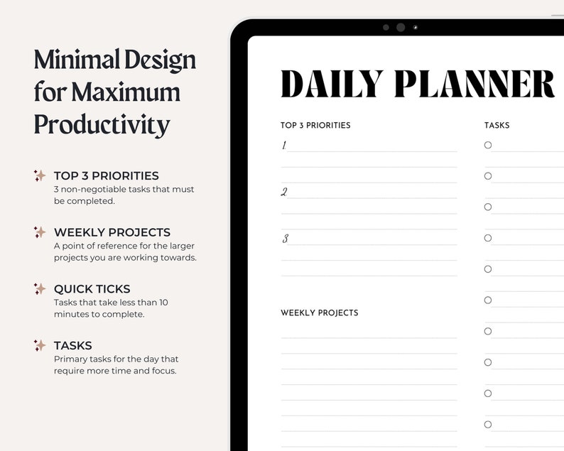 Minimalist Daily Planner Printable & Fillable PDF | Daily to Do List ...