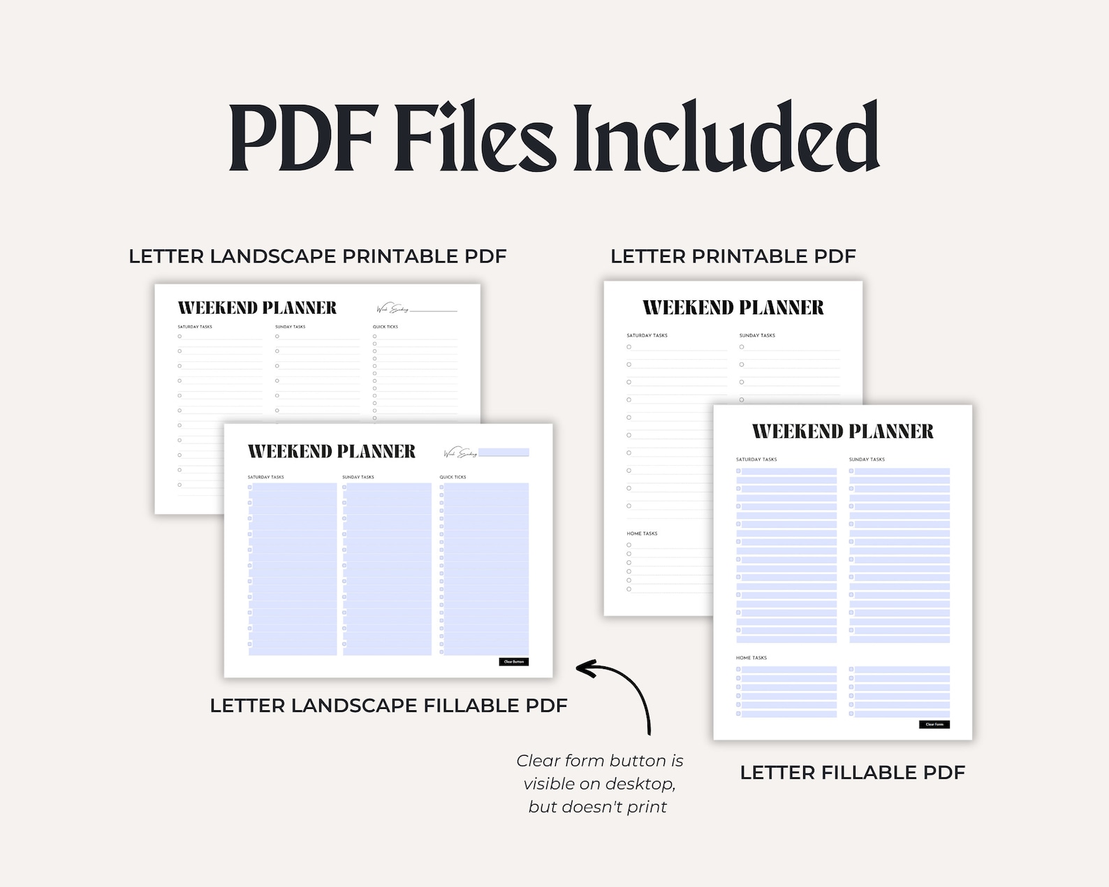 Minimalist Weekend Planner Printable & Fillable PDF | Daily to Do List ...