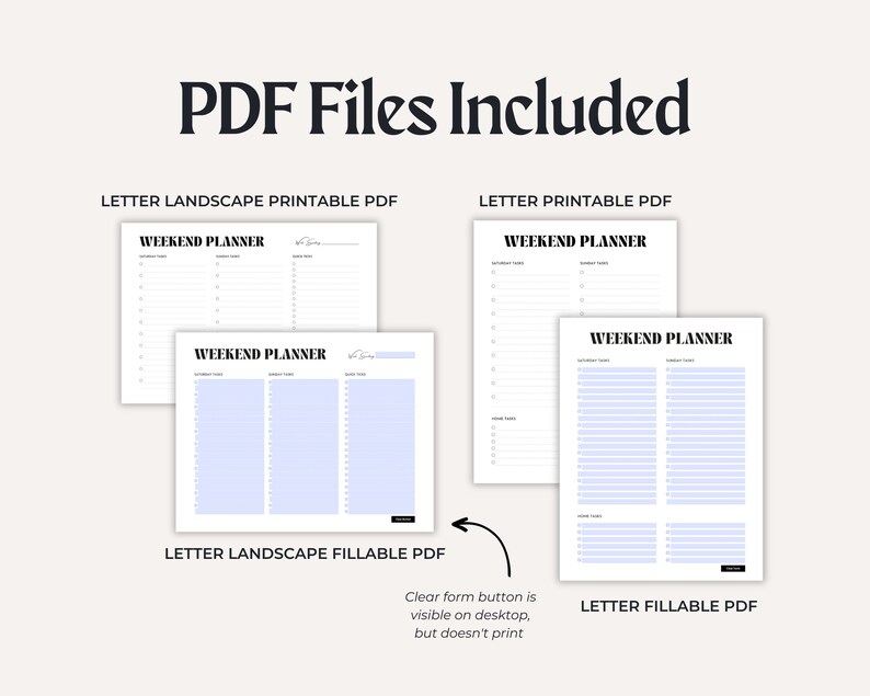 Minimalist Weekend Planner Printable & Fillable PDF | Daily to Do List ...