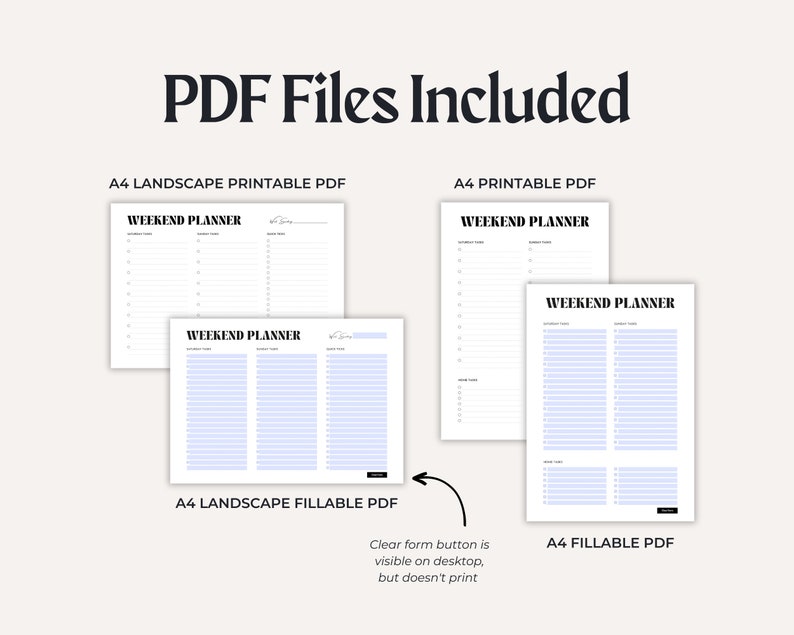 Minimalist Weekend Planner Printable & Fillable PDF | Daily to Do List ...