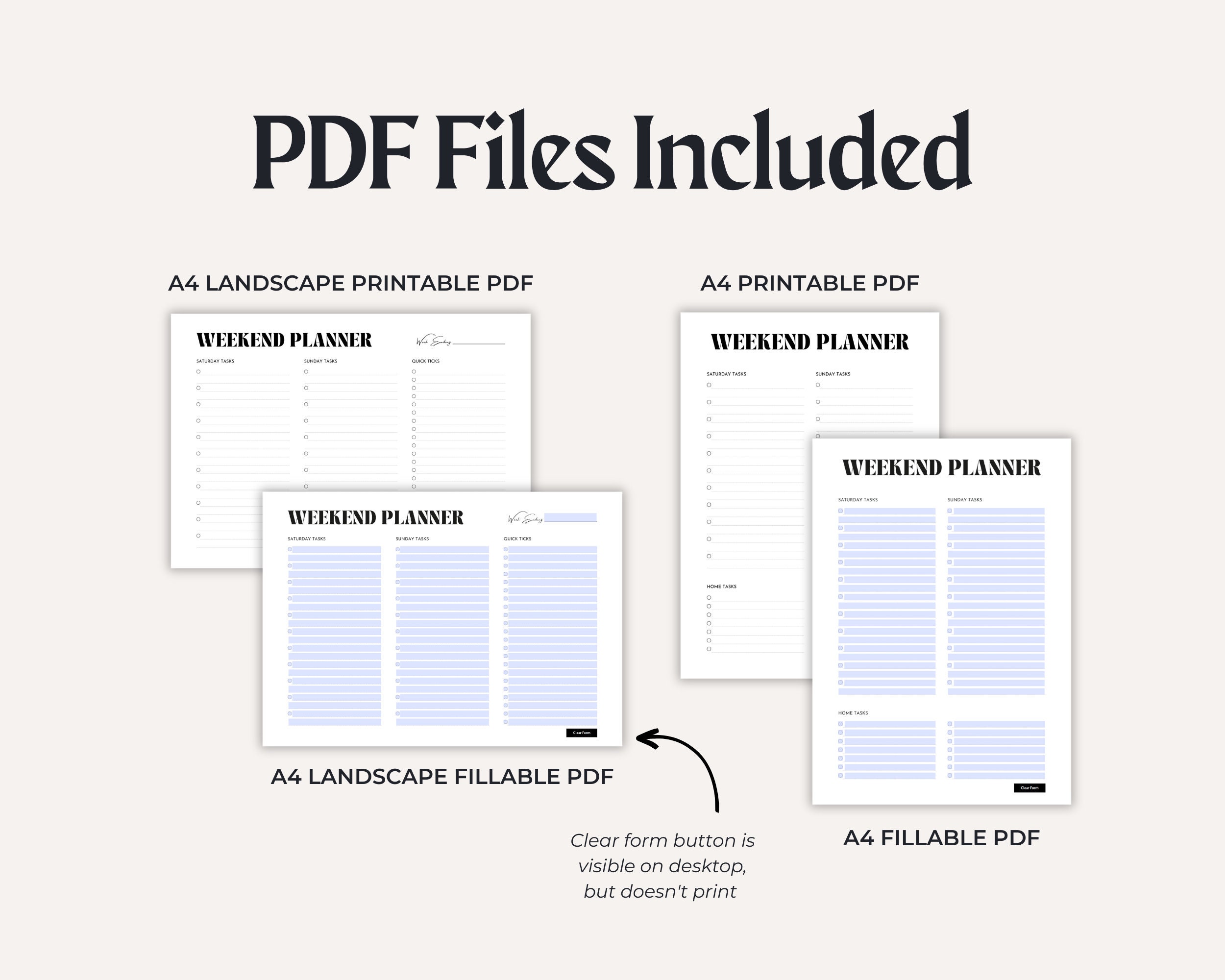 Minimalist Weekend Planner Printable & Fillable PDF | Daily to Do List ...