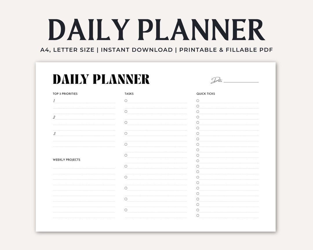 Minimalist Daily Planner Printable & Fillable PDF | Daily to Do List ...