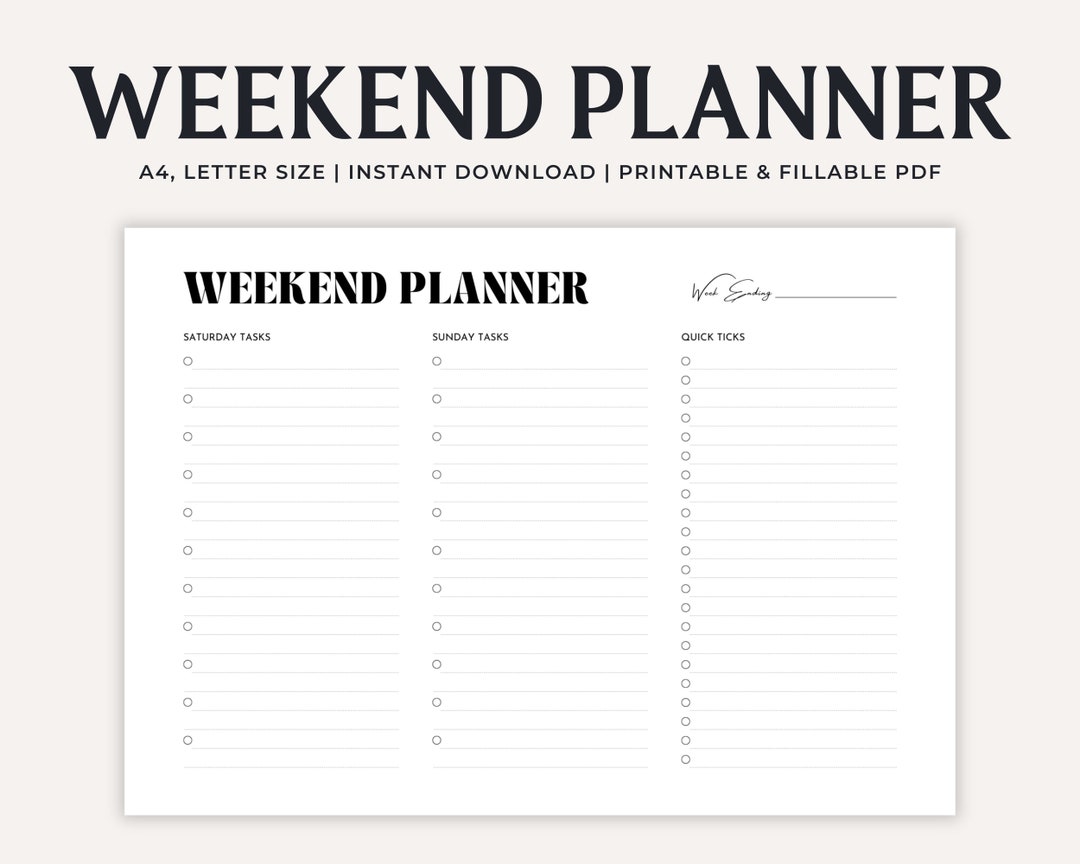 Minimalist Weekend Planner Printable & Fillable PDF | Daily to Do List ...