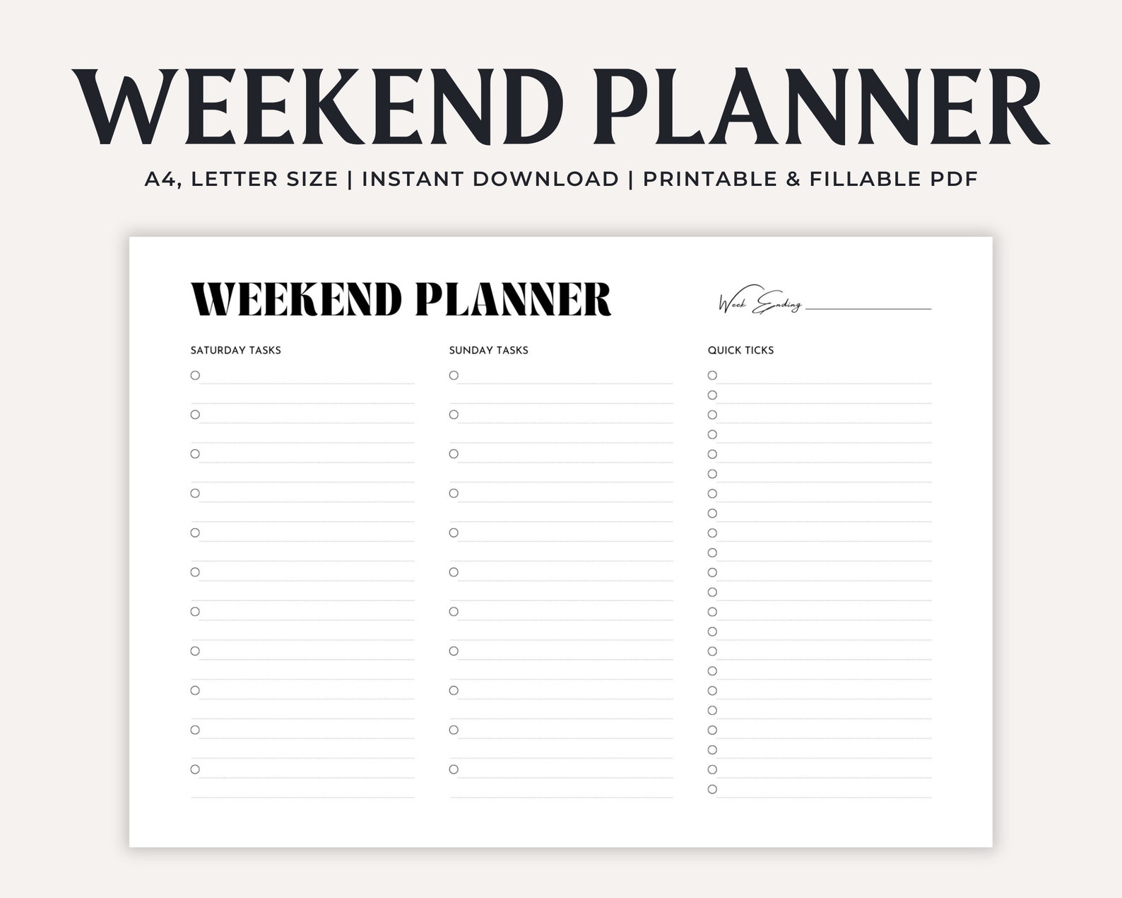 Minimalist Weekend Planner Printable & Fillable PDF | Daily to Do List ...