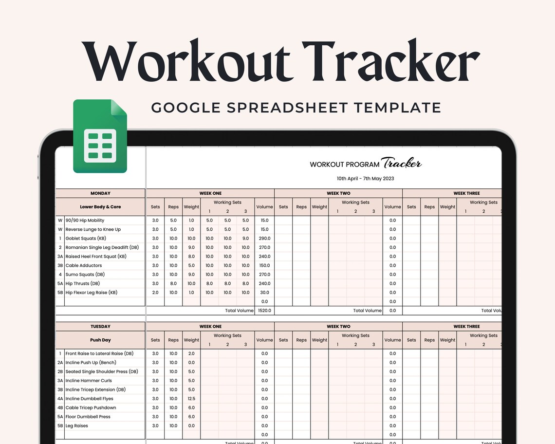 Workout & Cardio Program Tracker Spreadsheet for Google Sheets - Etsy