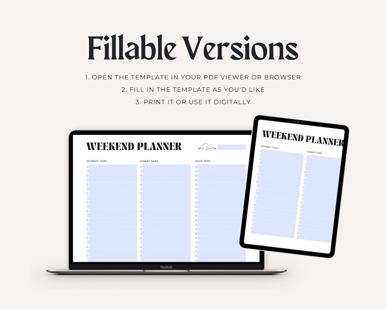 Minimalist Weekend Planner Printable & Fillable PDF | Daily to Do List ...