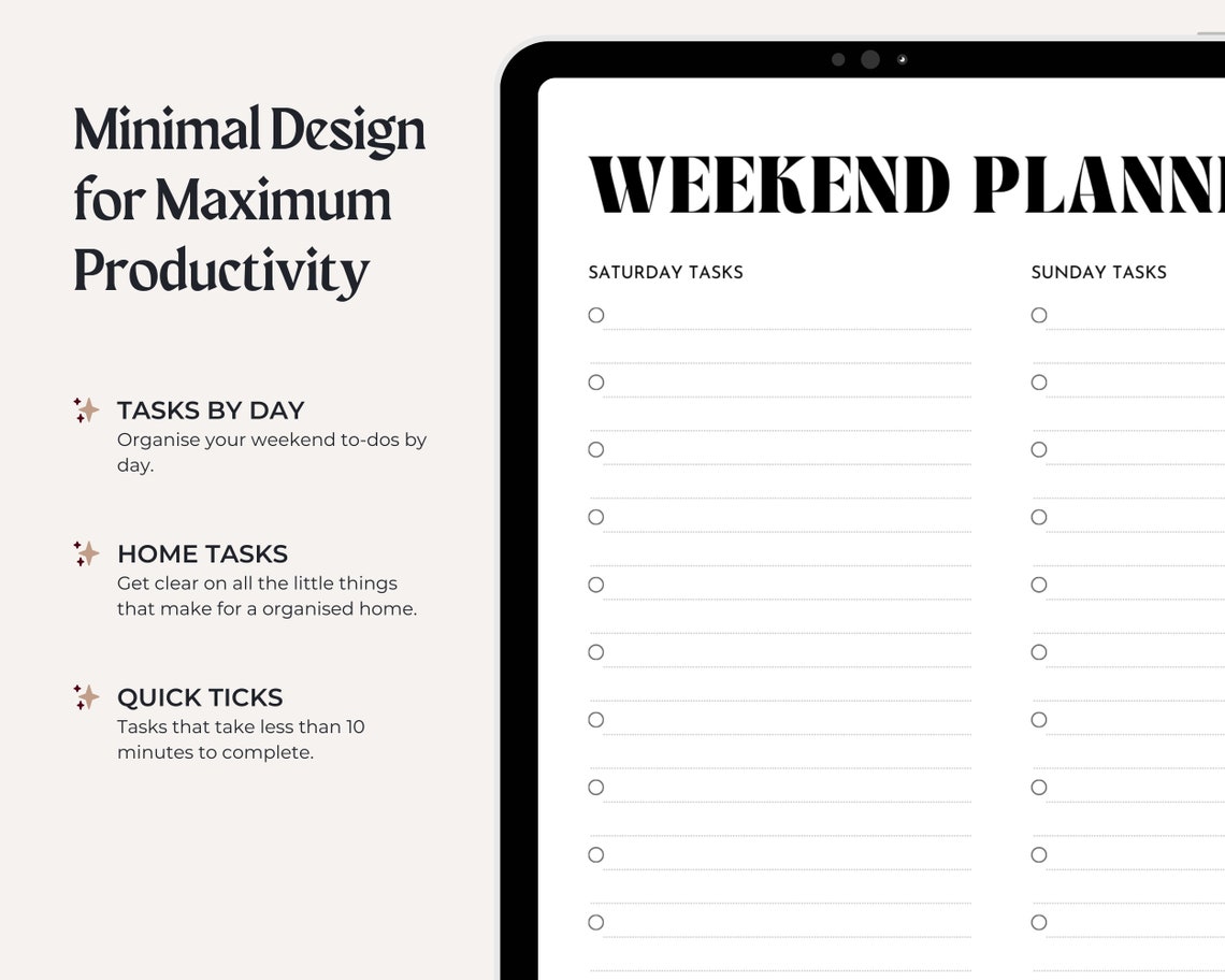 Minimalist Weekend Planner Printable & Fillable PDF | Daily to Do List ...