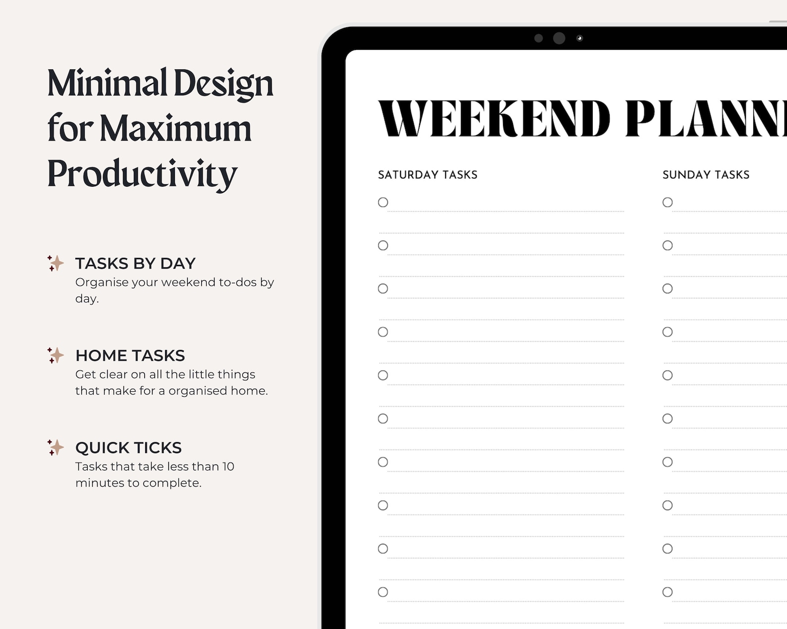 Minimalist Weekend Planner Printable & Fillable PDF | Daily to Do List ...