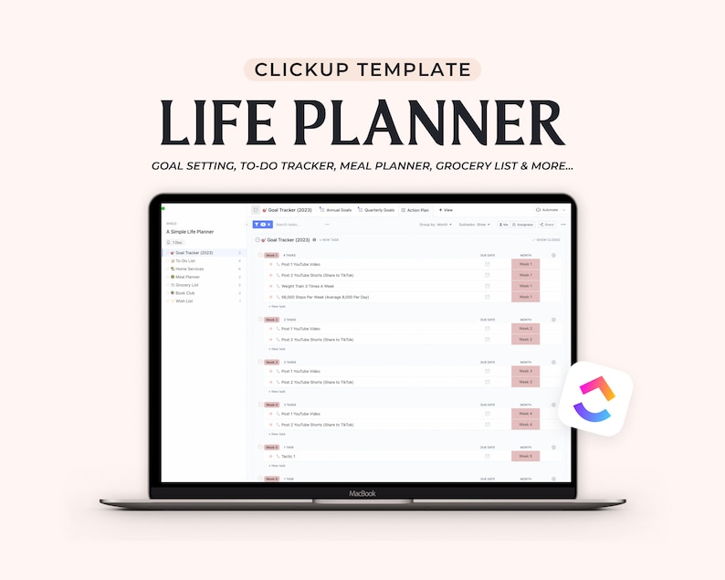 A Simple Life Planner Clickup Template | Personal Planner | Digital ...