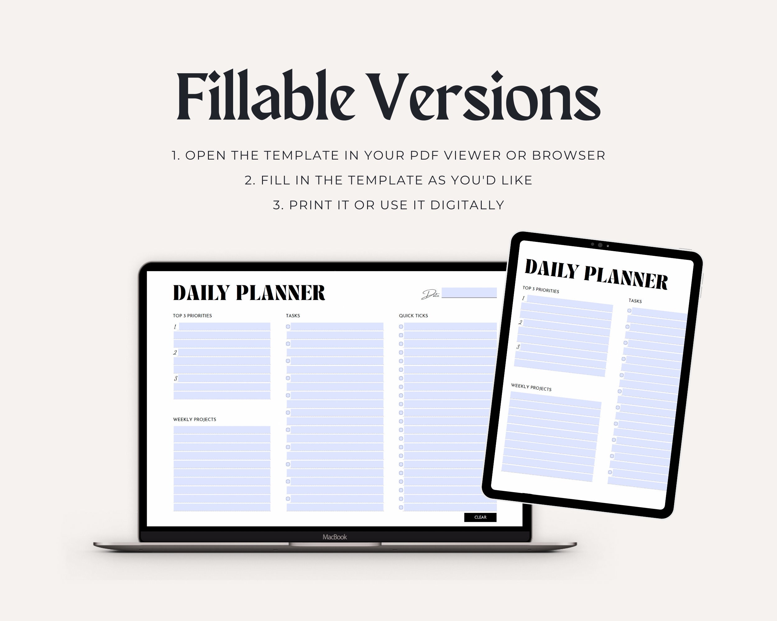 Minimalist Daily Planner Printable & Fillable PDF Daily to Do List for ...
