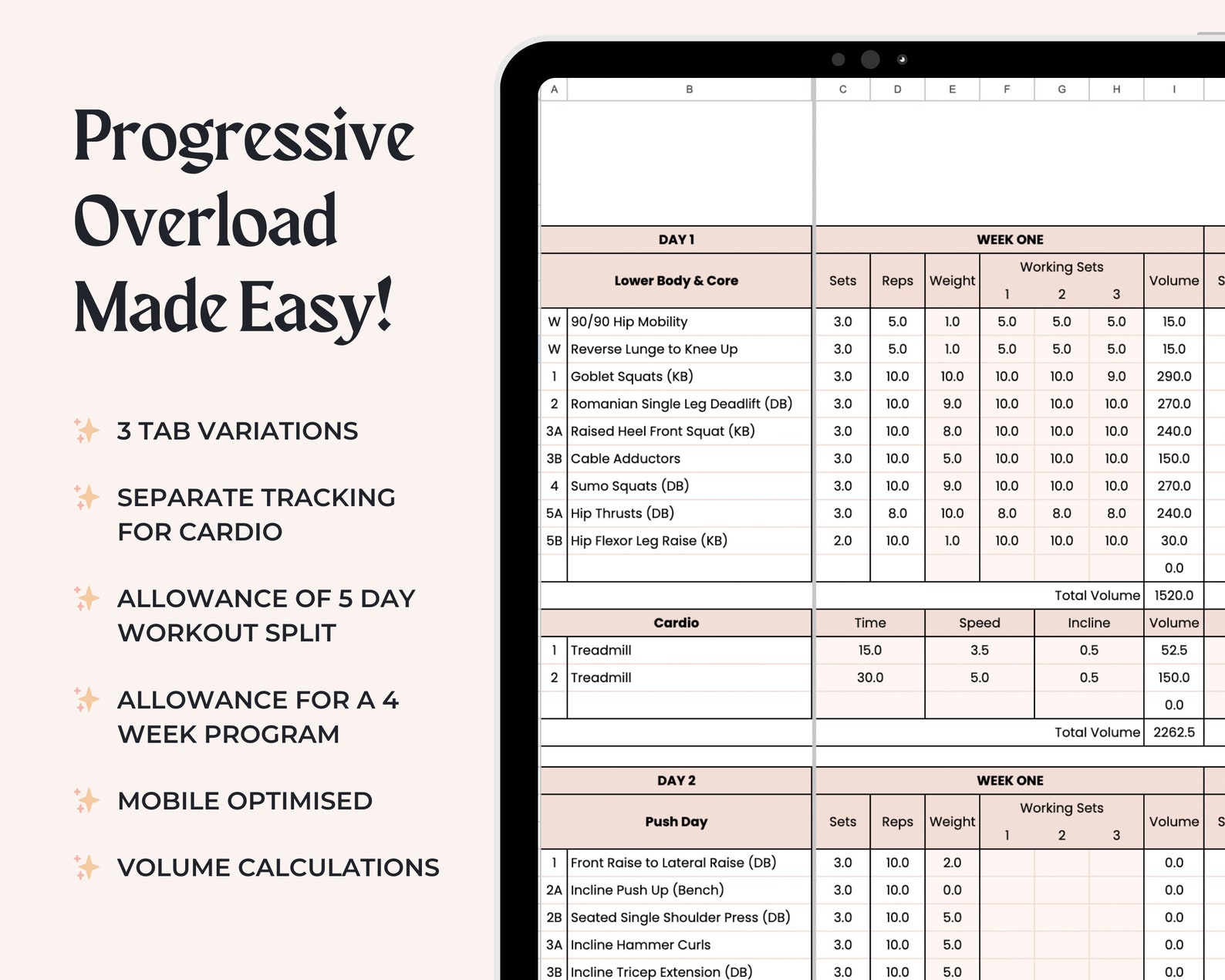 Workout & Cardio Program Tracker Spreadsheet for Google Sheets ...