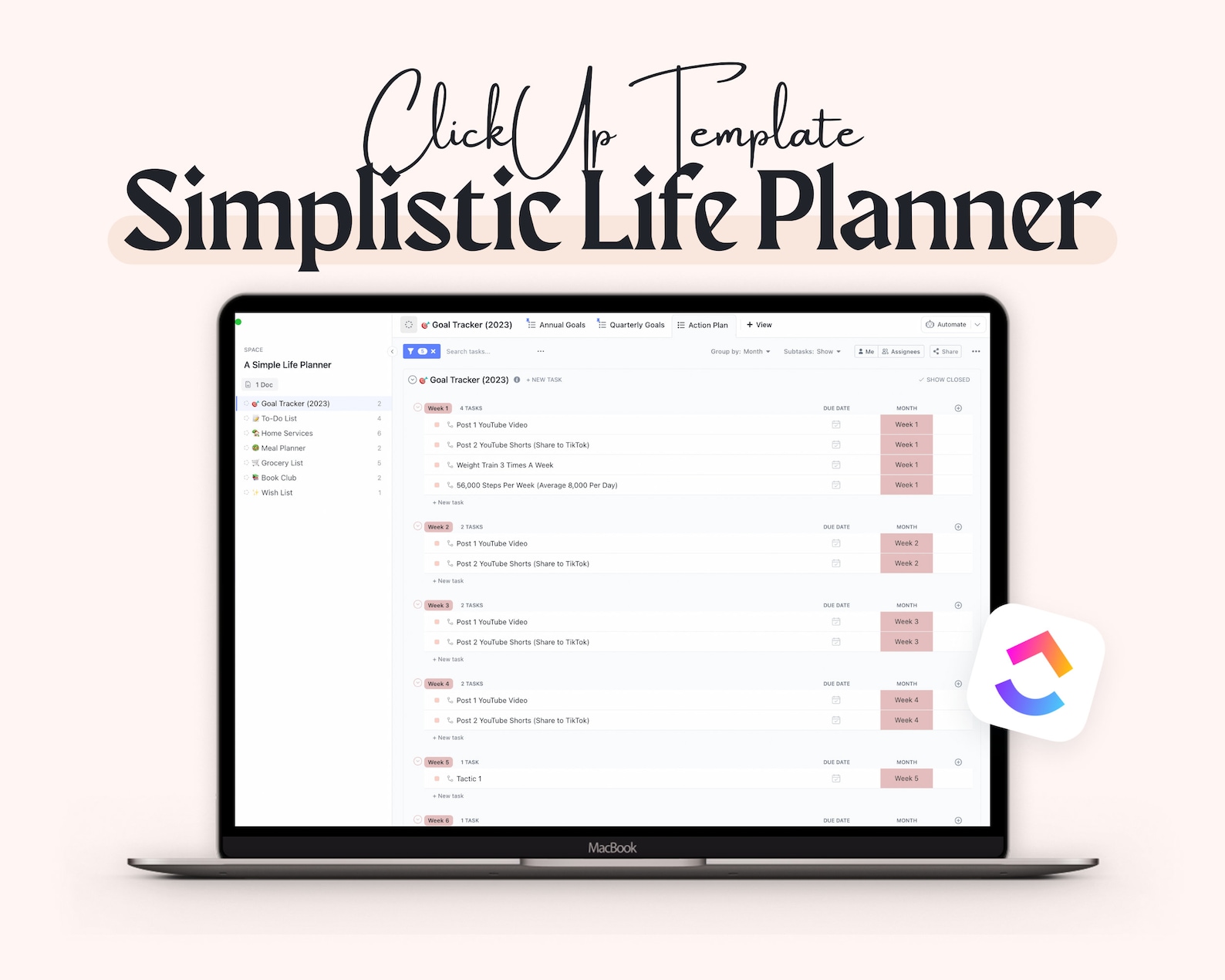 A Simple Life Planner Clickup Template Personal Planner - Etsy