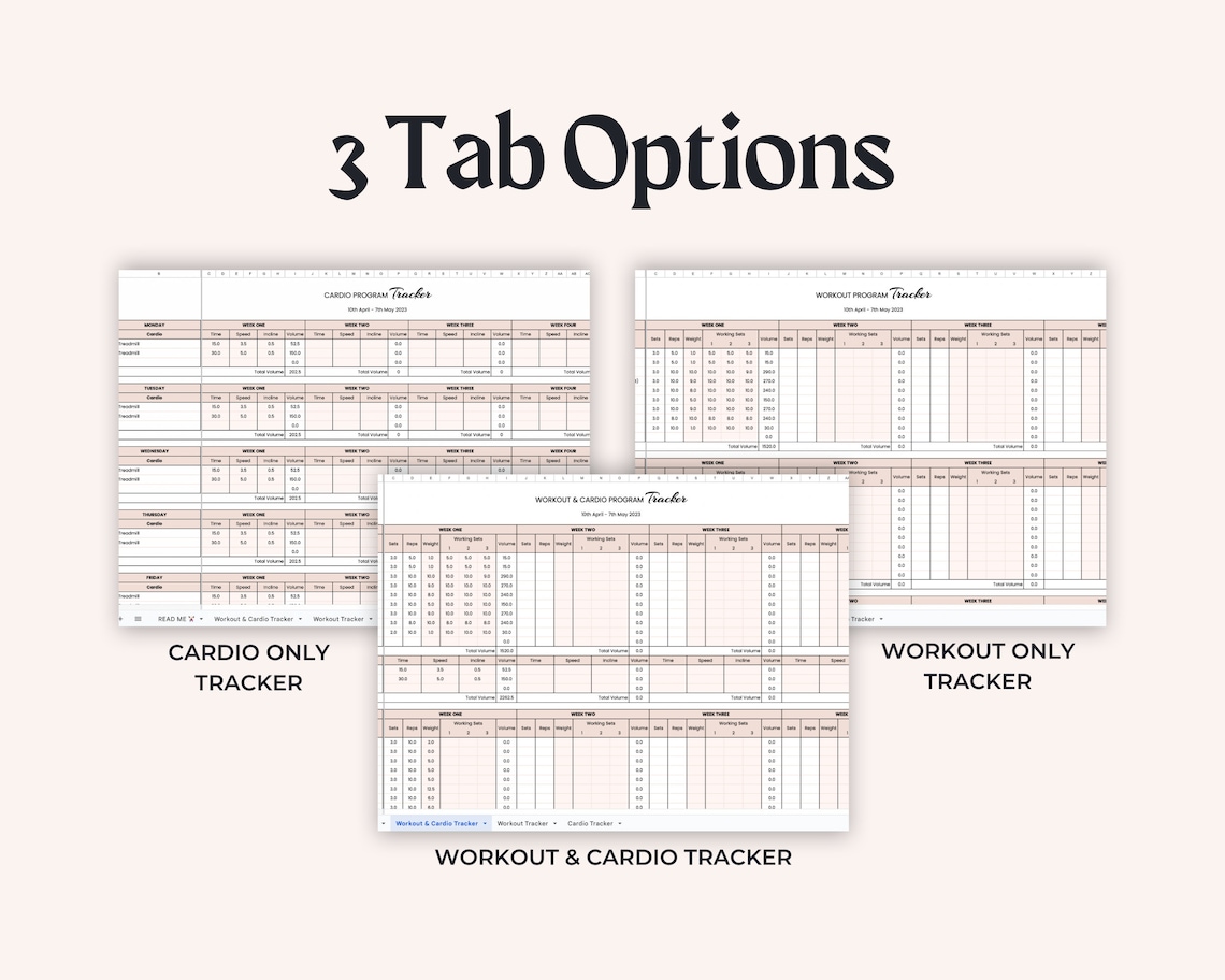 Workout & Cardio Program Tracker Spreadsheet for Google Sheets ...