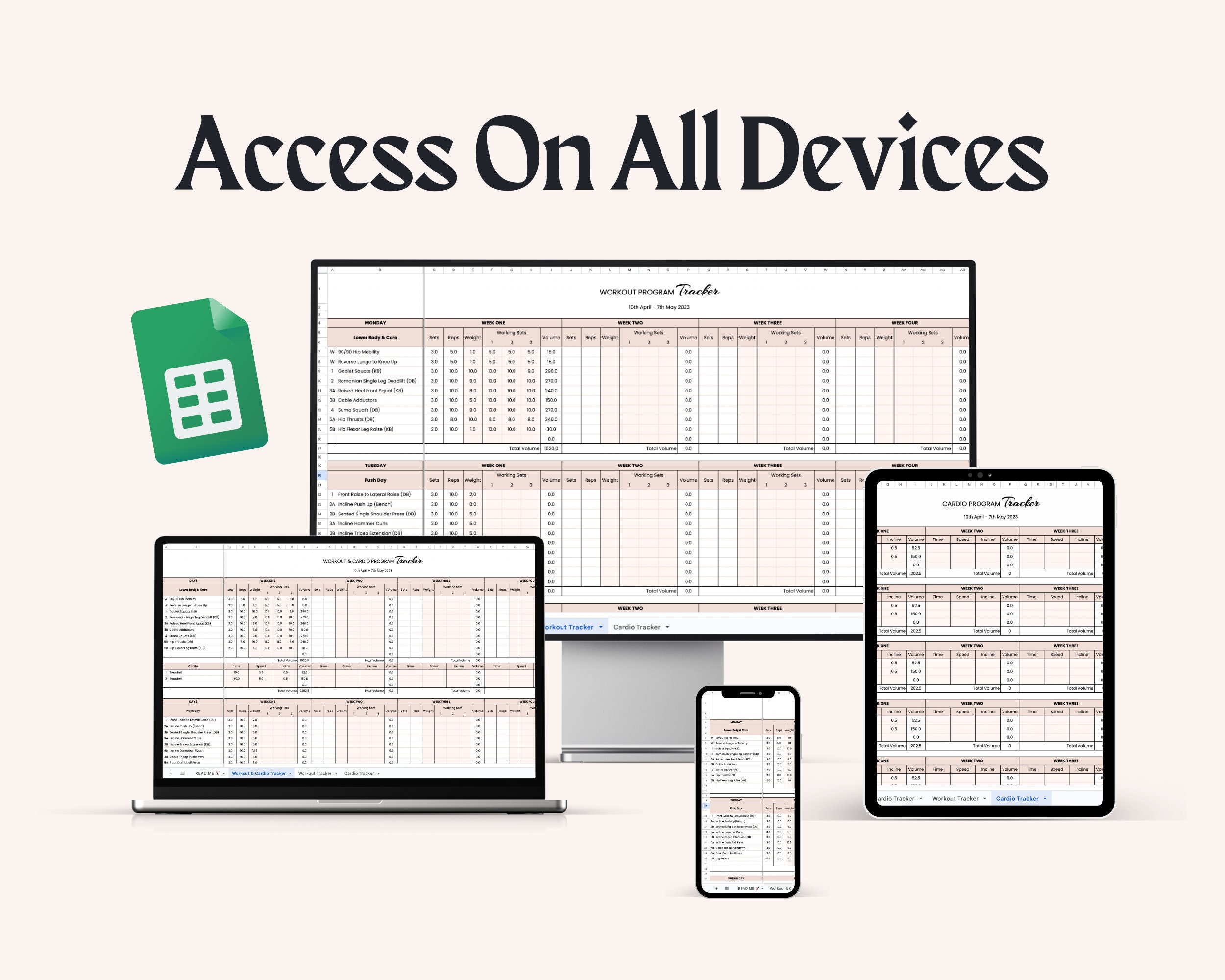 Workout & Cardio Program Tracker Spreadsheet for Google Sheets ...