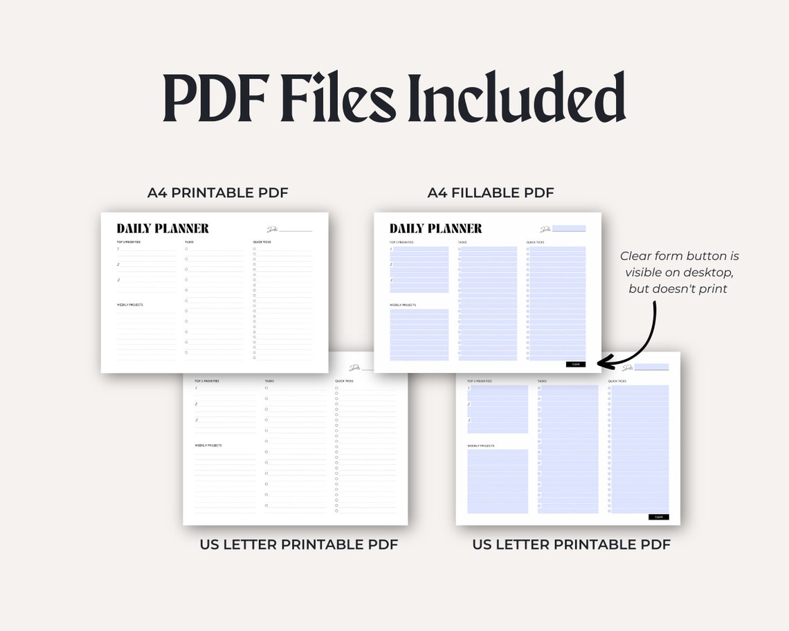 Minimalist Daily Planner Printable & Fillable PDF Daily to Do List for ...