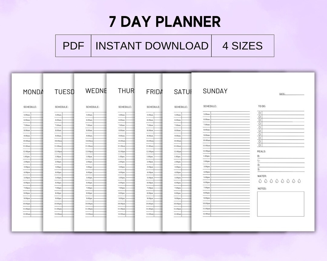 7 Day Planner Printable,,daily Weekly Planner Set Printable,planner ...