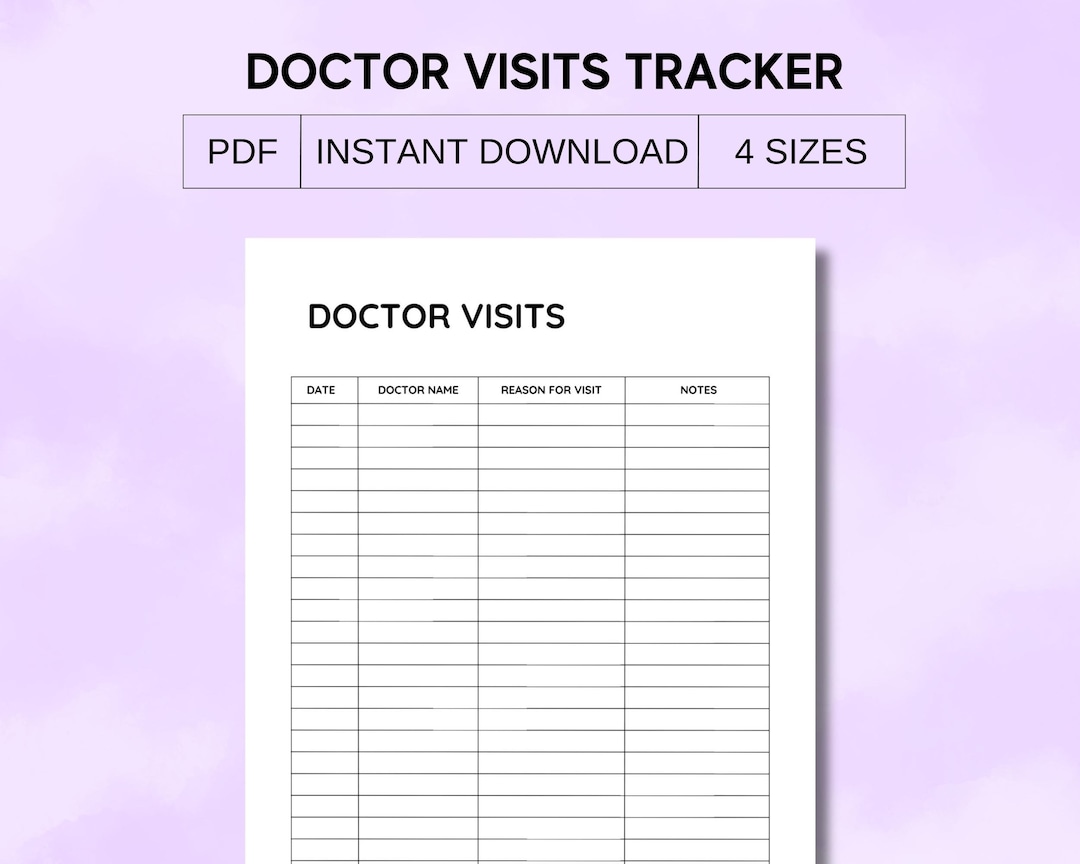 Doctor Visits Tracker Template Printable,doctor Appointment Log,health ...
