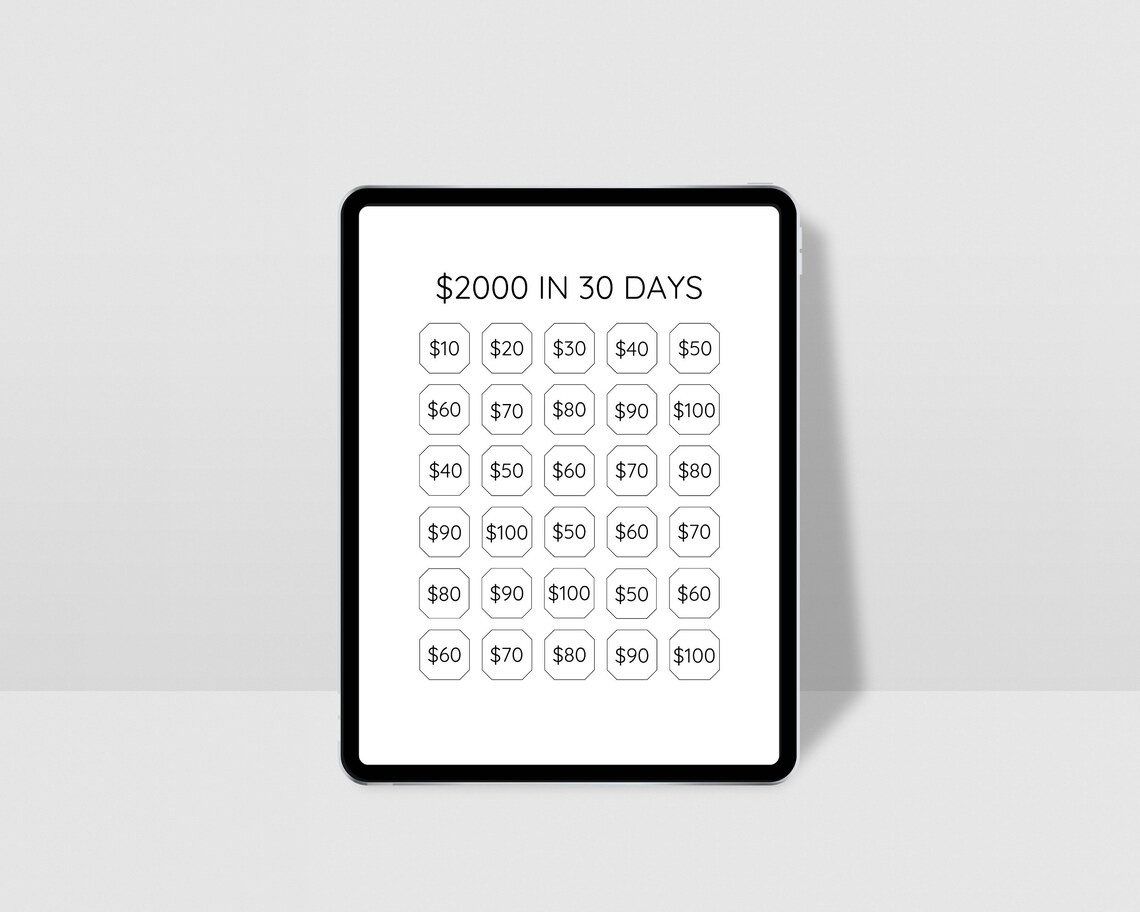 Savings Challenge Printable,save 2000 in 30 Days,2000 Money Saving ...