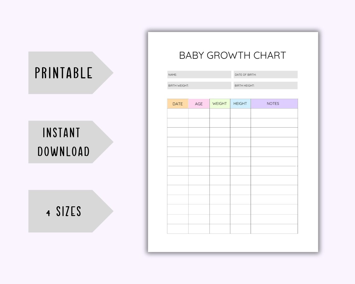 Baby Growth Chart Printable,baby Growth Tracker Printable,baby Growth ...