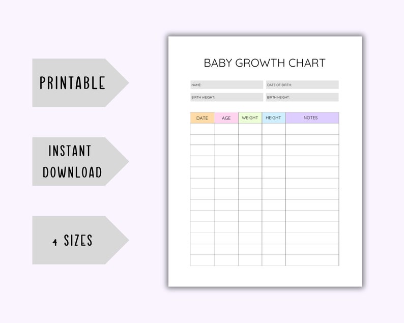 Baby Growth Chart Printable,baby Growth Tracker Printable,baby Growth ...