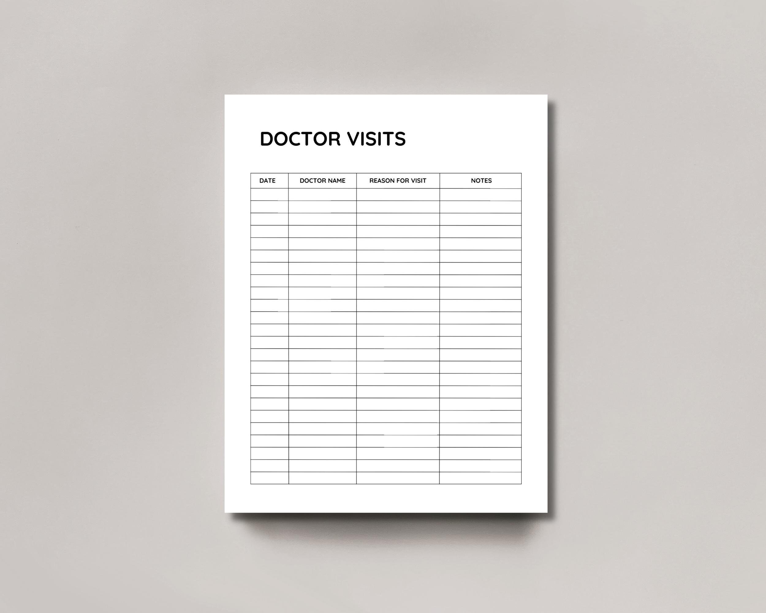 Doctor Visits Tracker Template Printable,doctor Appointment Log,health ...
