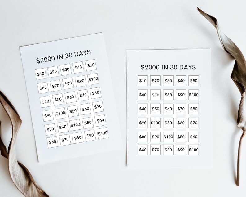 Savings Challenge Printable,save 2000 in 30 Days,2000 Money Saving ...