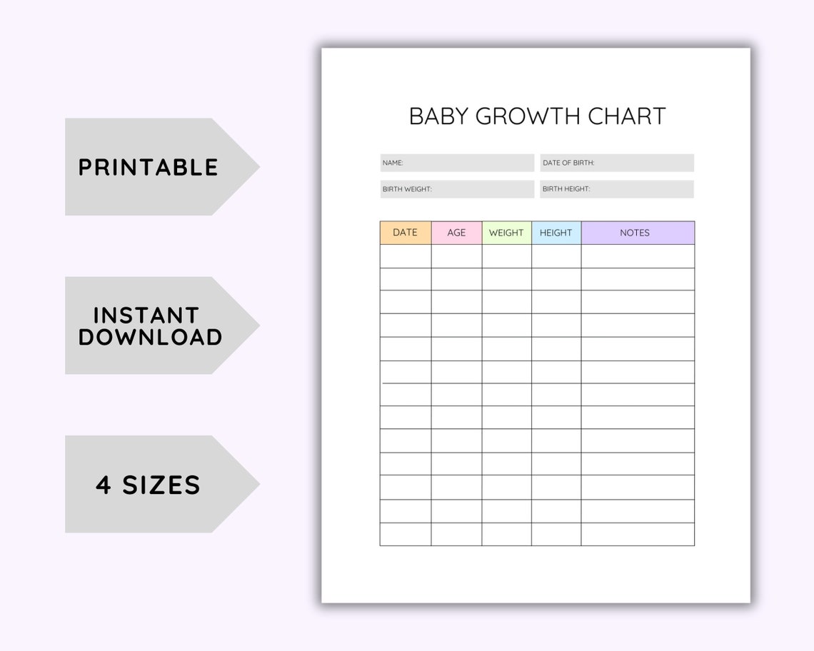 Baby Growth Chart Printable,baby Growth Tracker Printable,baby Growth ...
