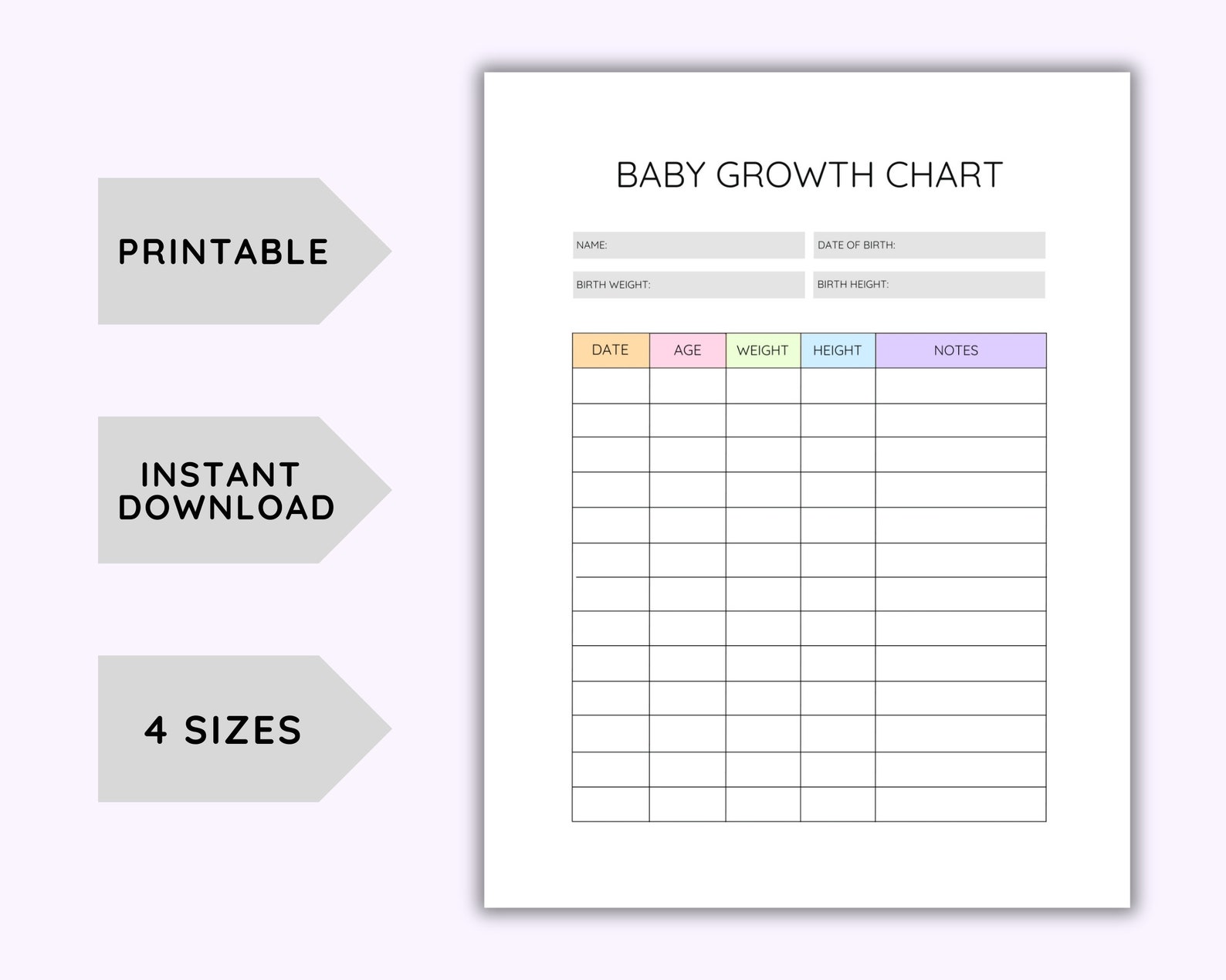 Baby Growth Chart Printable,baby Growth Tracker Printable,baby Growth ...