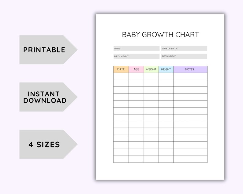 Baby Growth Chart Printable,baby Growth Tracker Printable,baby Growth ...