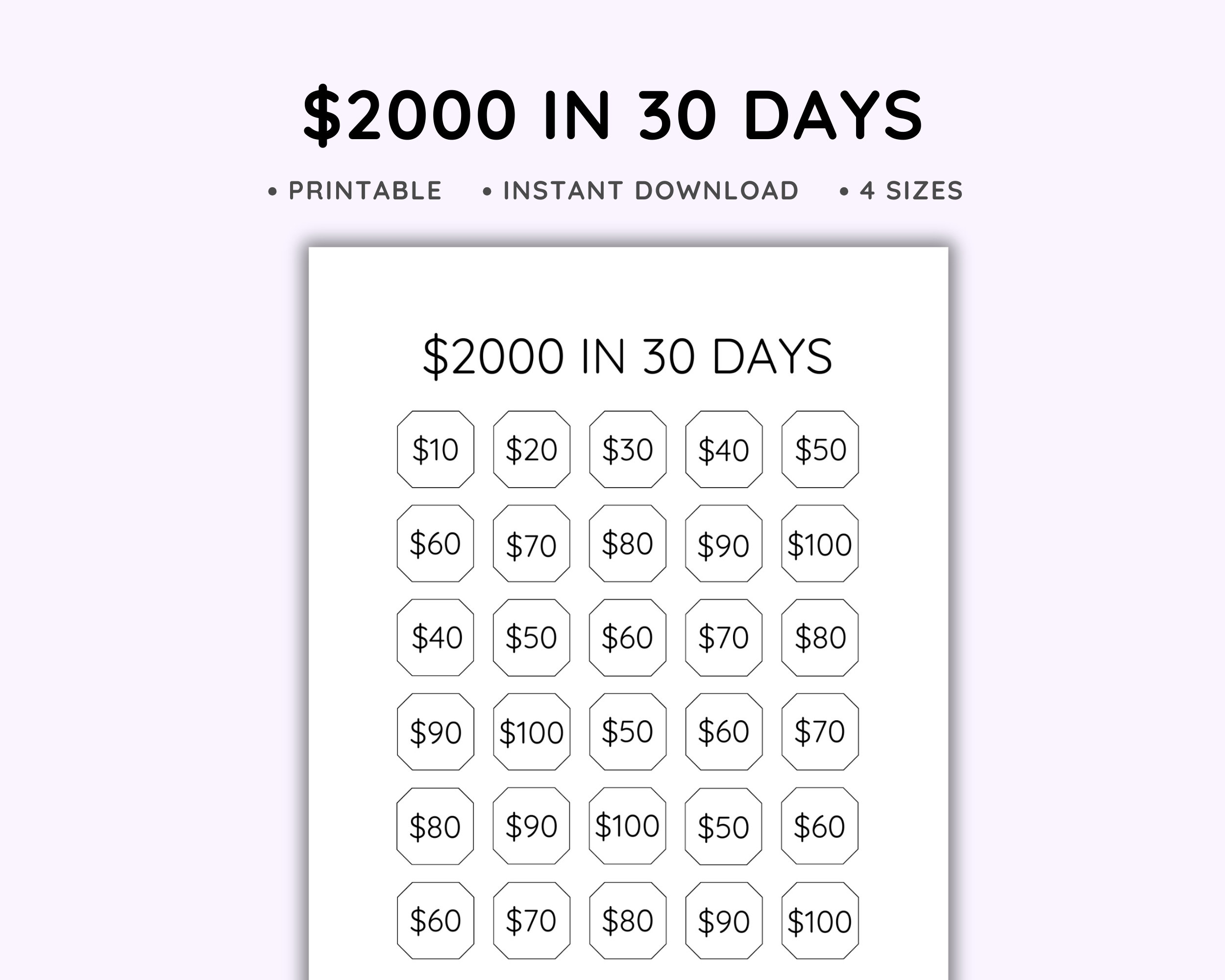 Savings Challenge Printable,save 2000 in 30 Days,2000 Money Saving ...