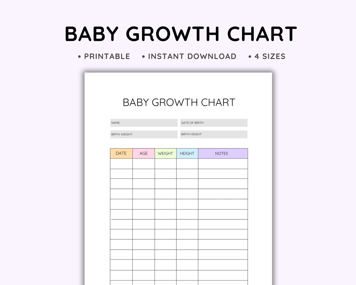 Baby Growth Chart Printable,baby Growth Tracker Printable,baby Growth ...