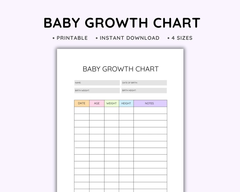Baby Growth Chart Printable,baby Growth Tracker Printable,baby Growth ...