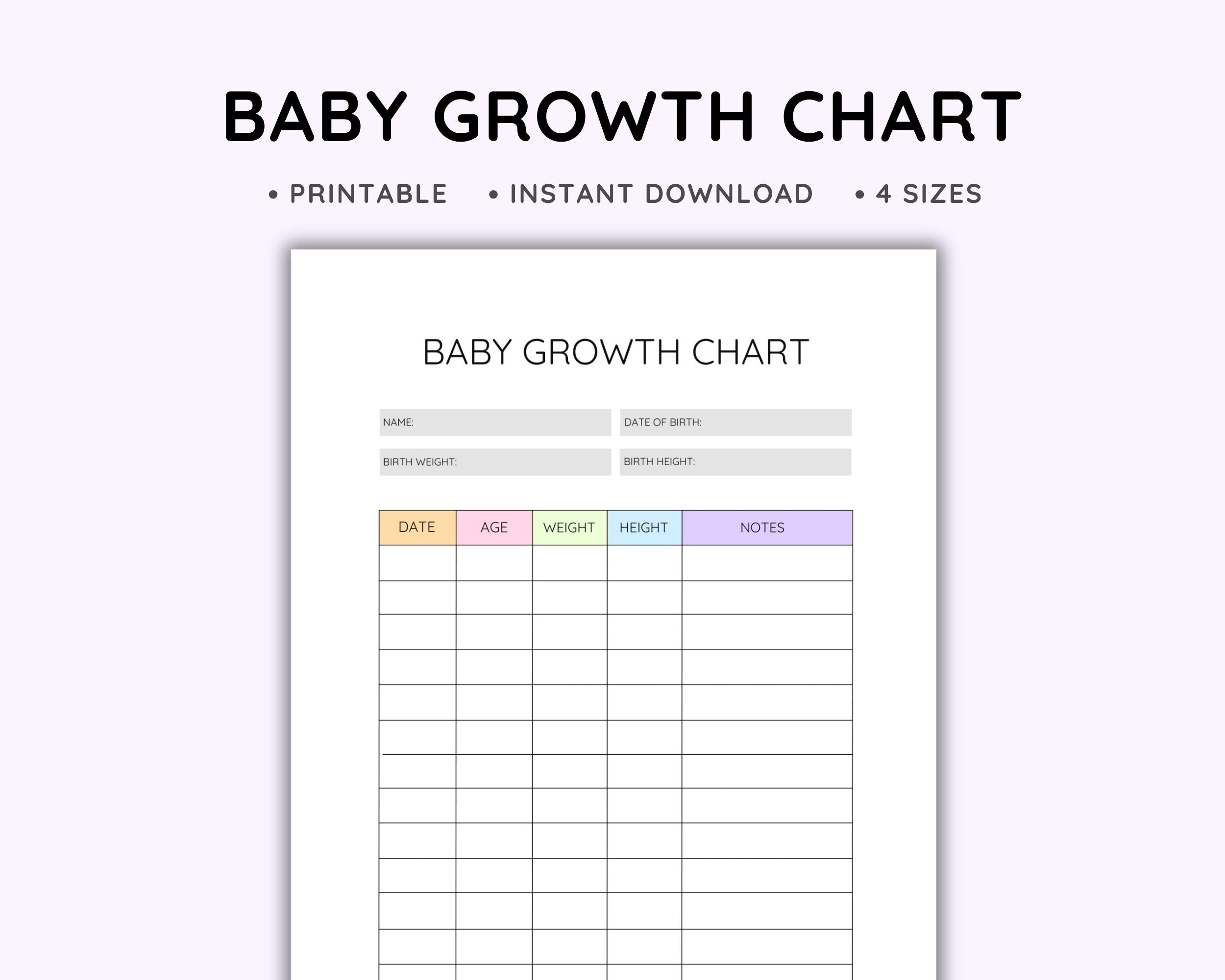 Baby Growth Chart Printable,baby Growth Tracker Printable,baby Growth ...