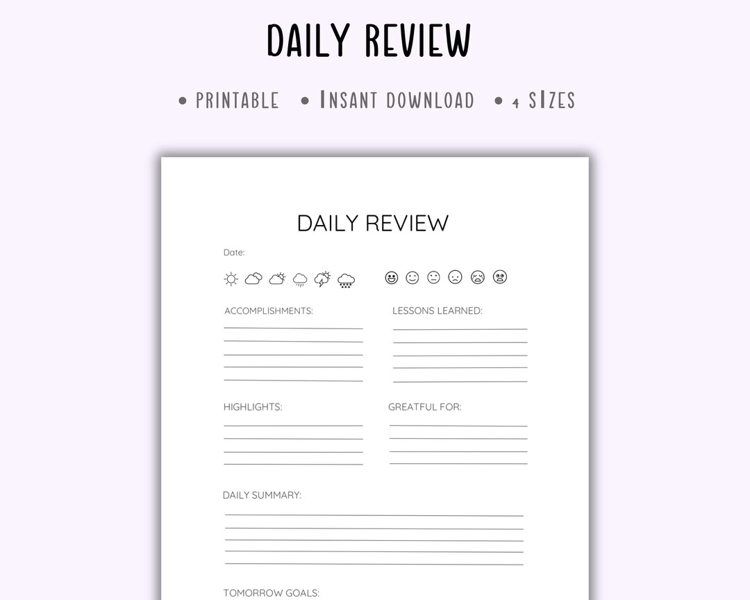 Daily Review Printable,daily Reflection,gratitude Journal Printable ...
