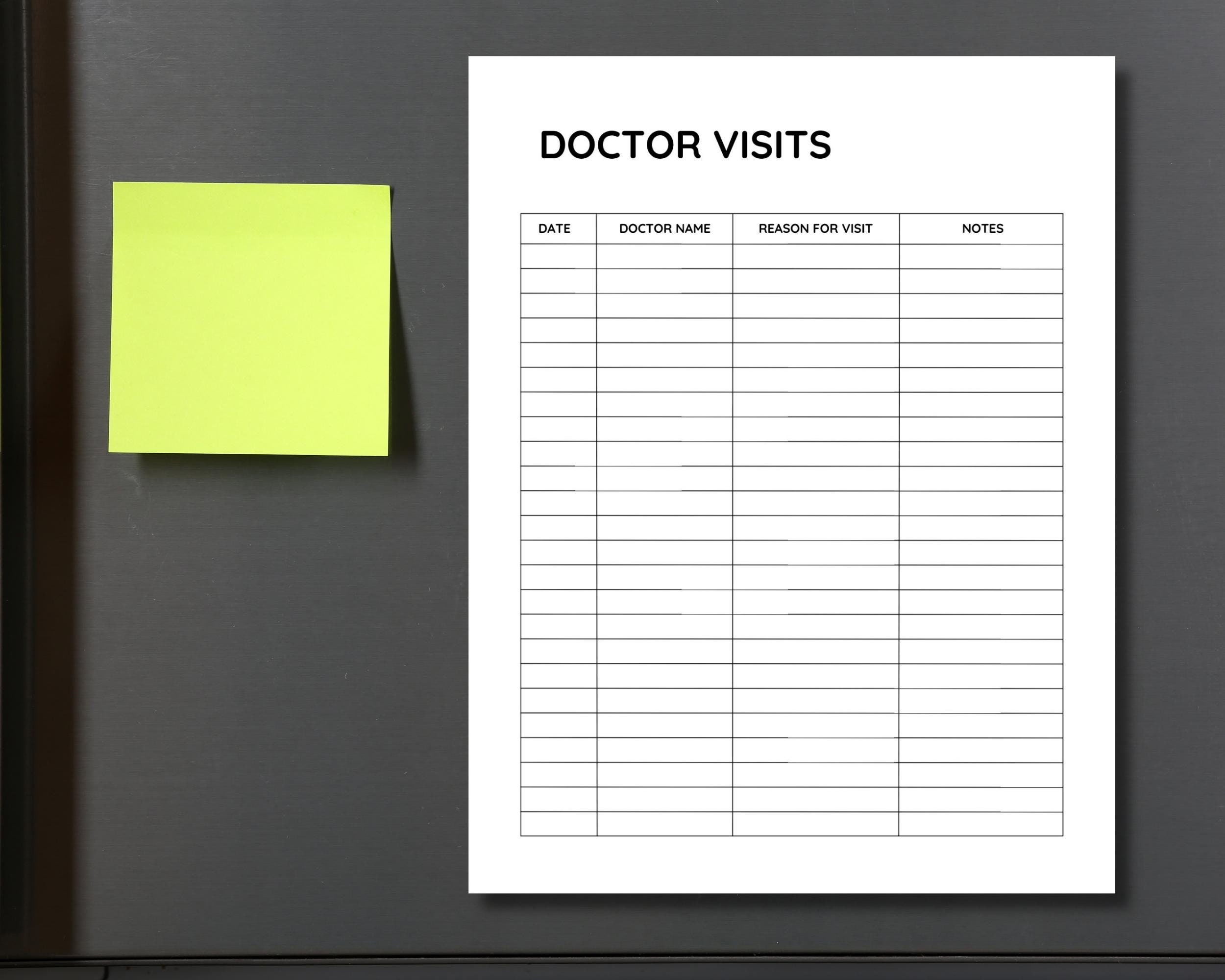 Doctor Visits Tracker Template Printable,doctor Appointment Log,health ...