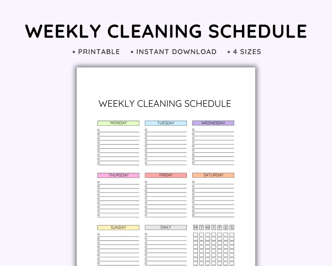 Weekly Cleaning Schedule Printable,weekly Cleaning Chart Planner,weekly ...