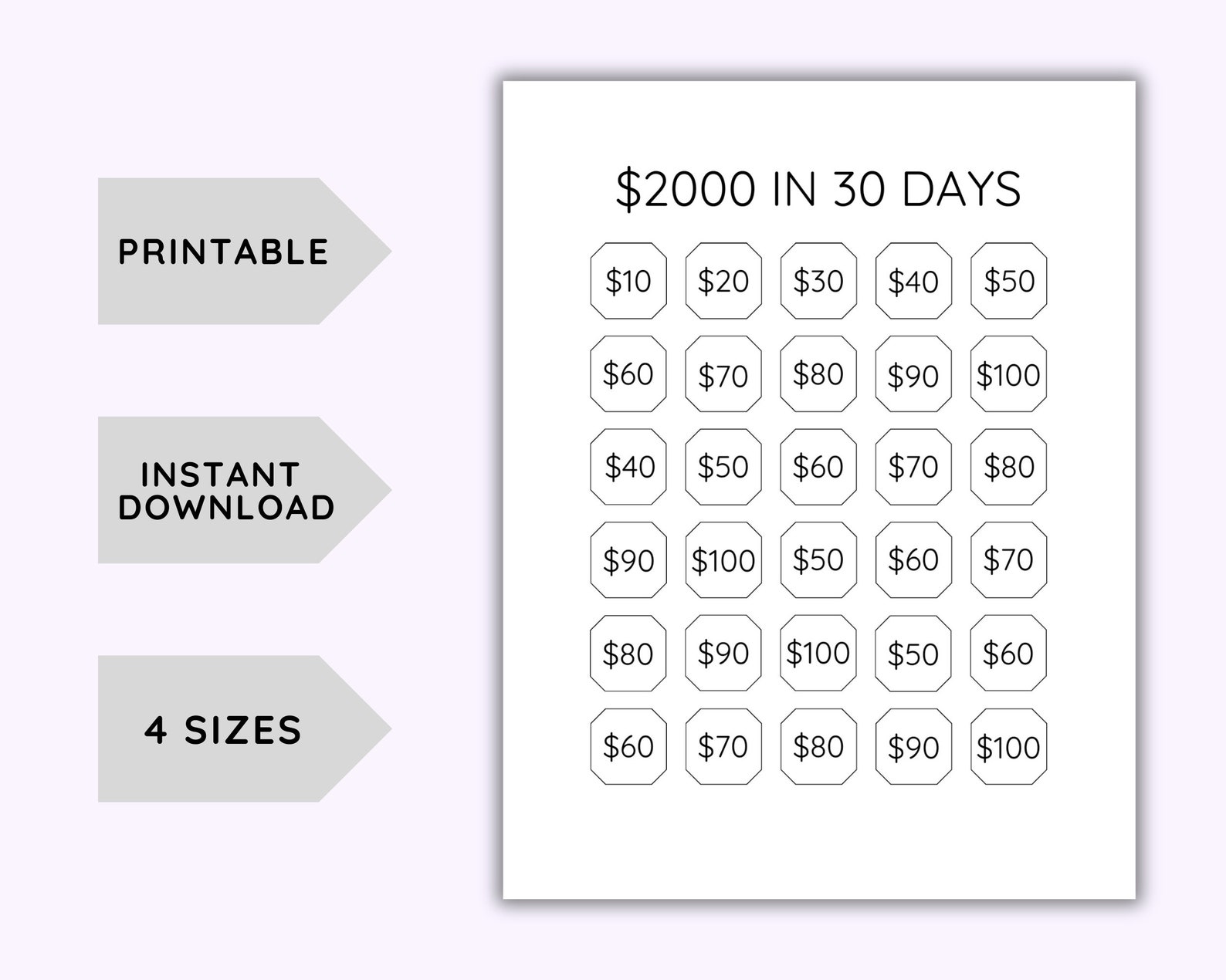 Savings Challenge Printable,save 2000 in 30 Days,2000 Money Saving ...