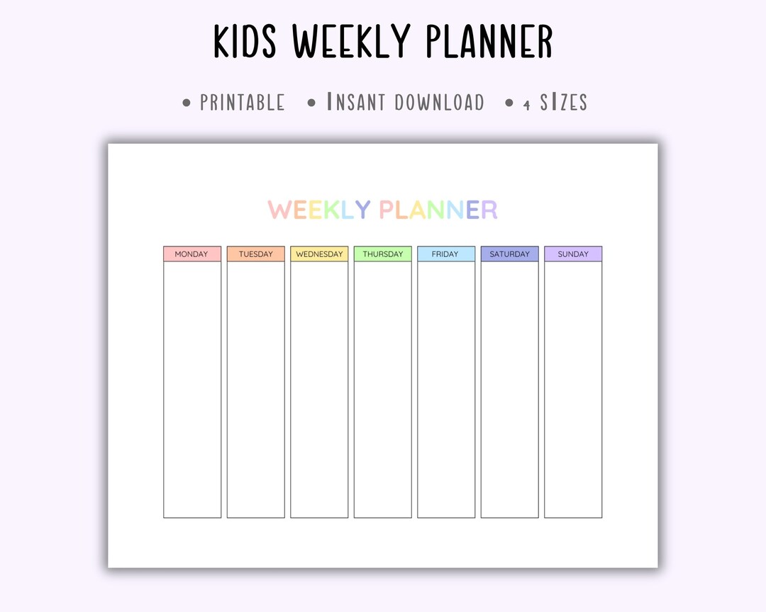 Kids Weekly Planner Printable,kids Weekly Schedule,planner for Kids ...