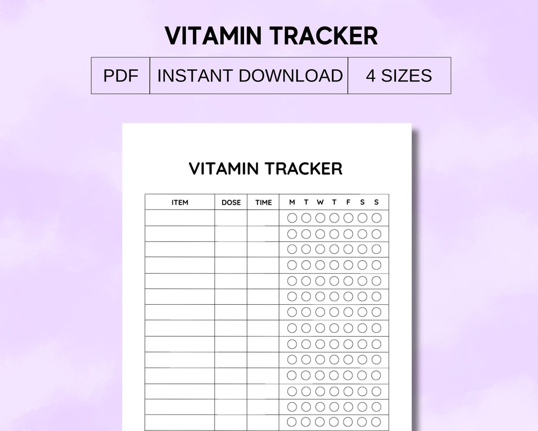Vitamin Tracker Printable,vitamin Checklist,supplement Checklist Tracker,daily Vitamin Intake ...