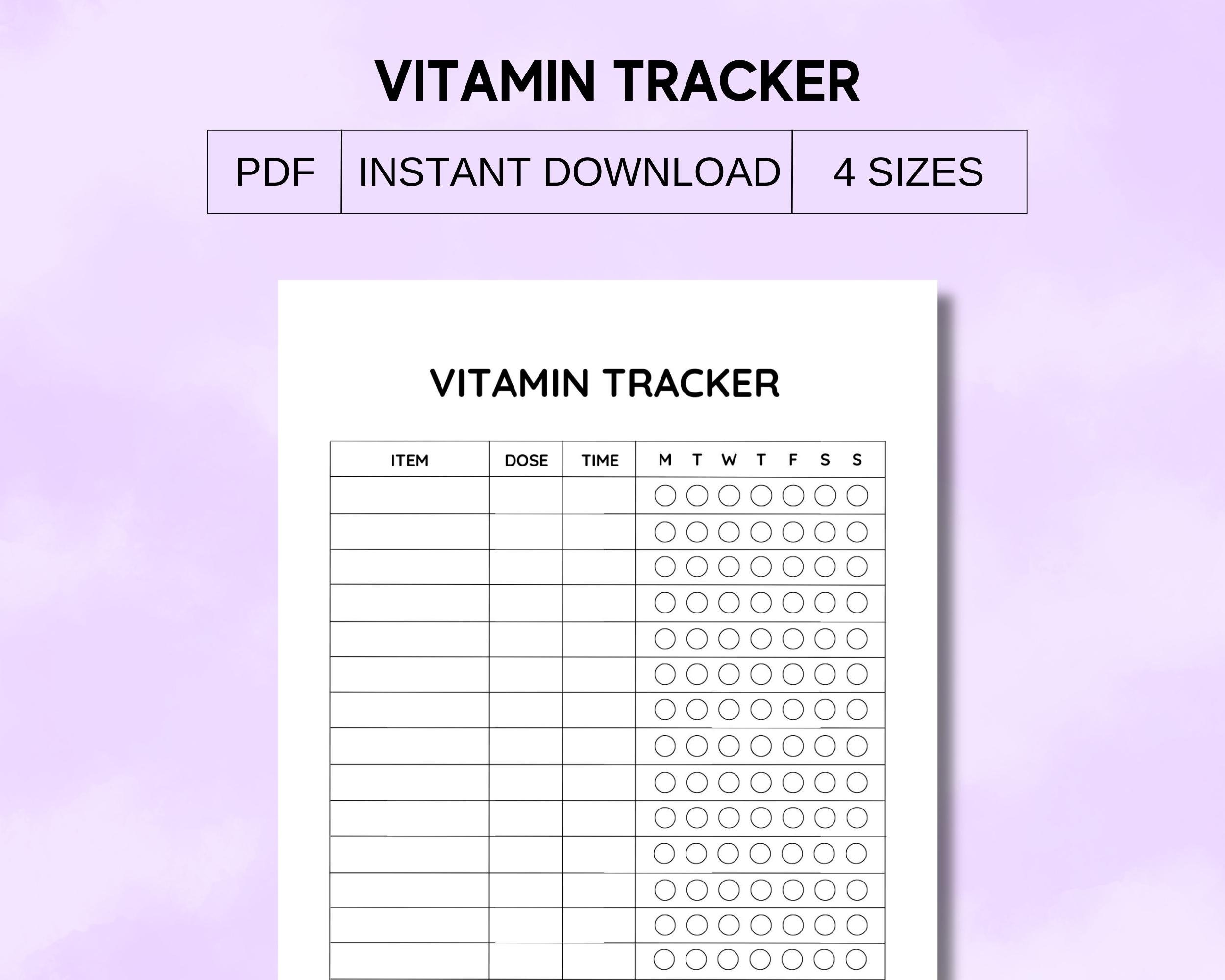 Vitamin Tracker Printable,vitamin Checklist,supplement Checklist ...