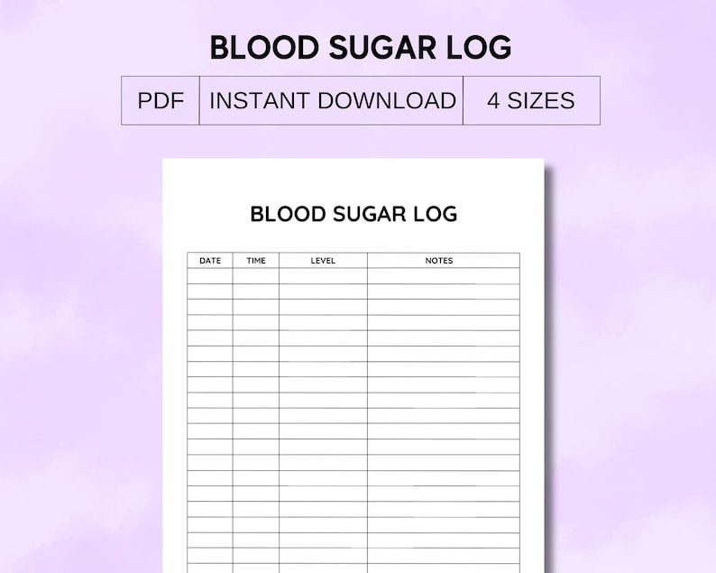Blood Sugar Log Tracker Printable,blood Glucose Tracker,diabetes ...