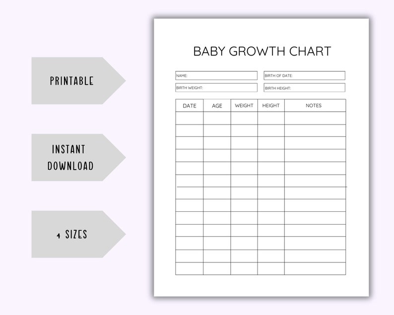 Baby Growth Chart Printable,child Growth Chart,baby Height Weight Chart ...