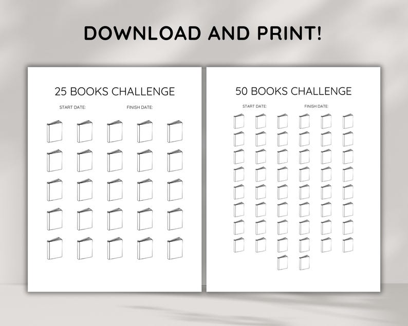 Book Challenge Printable, Book Tracker Bookshelf Printable, 10/25/30/50 ...