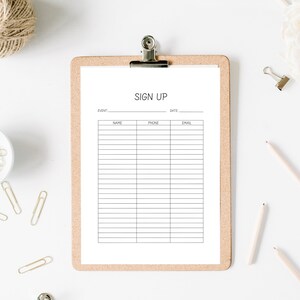 Sign up Sheet Printable,sign up Sheet Template List Form,event Sign up ...
