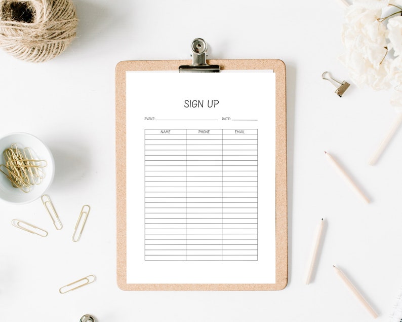 Sign up Sheet Printable,sign up Sheet Template List Form,event Sign up ...