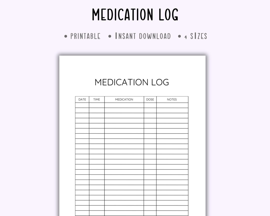 Medication Log Printable,medication Tracker Printable,medication Intake ...