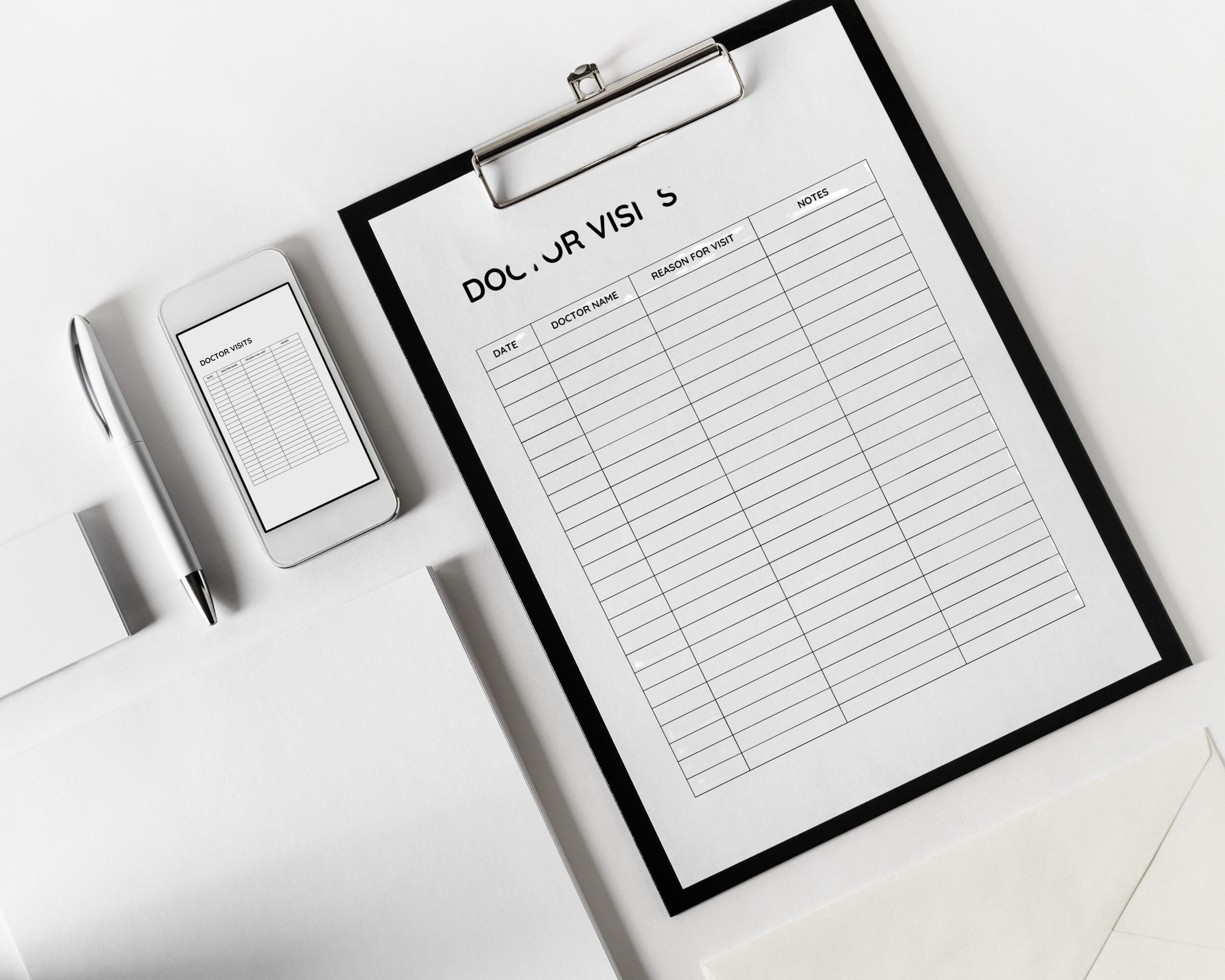 Doctor Visits Tracker Template Printable,doctor Appointment Log,health ...