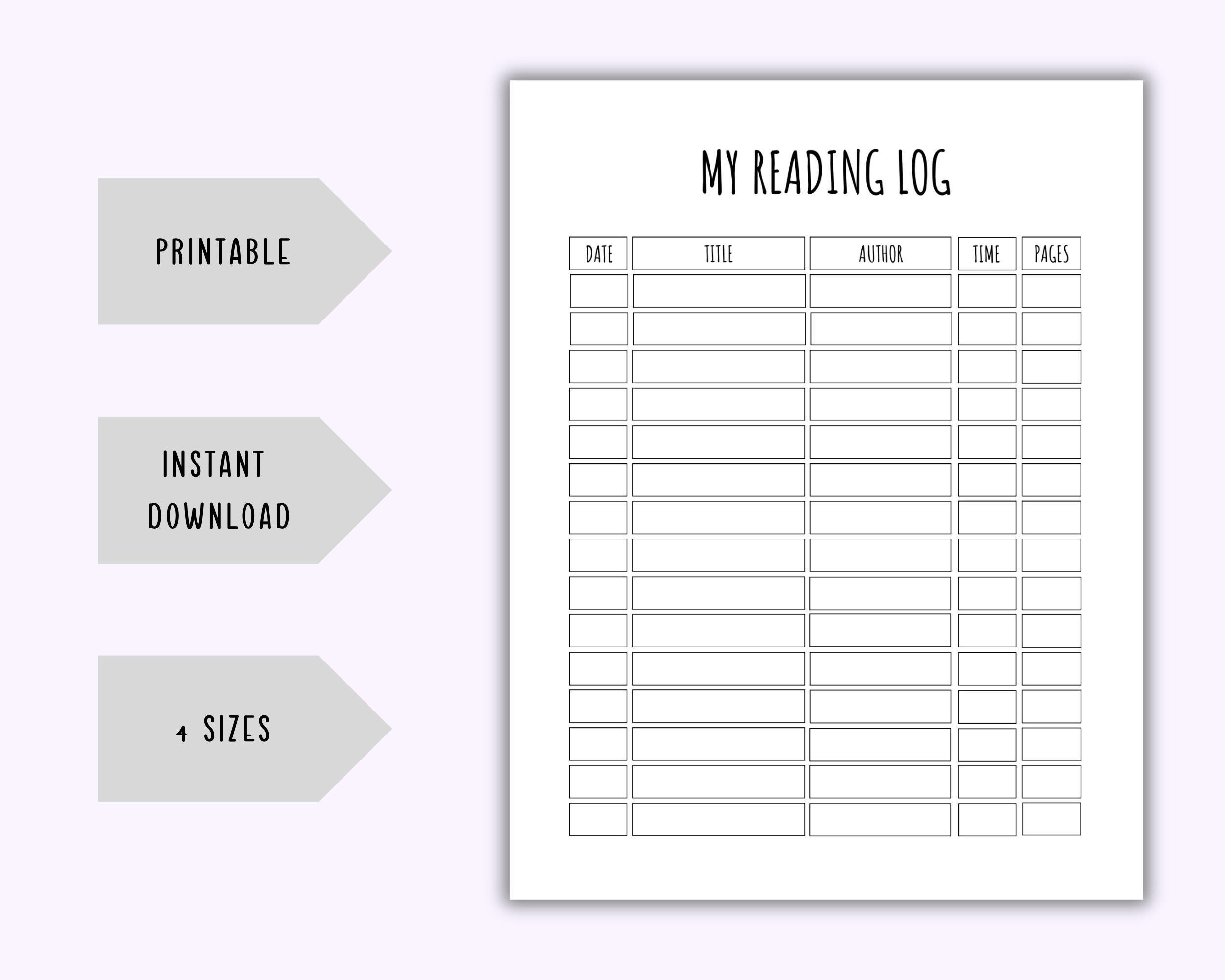 Reading Log Printable,reading Log Journal Template Pdf,reading Planner ...