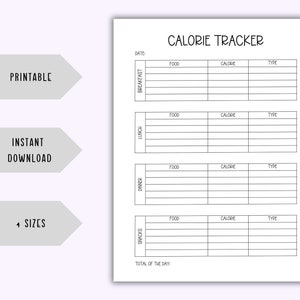 Calorie Tracker Printable,daily Food Calorie Tracker,calorie Counter ...