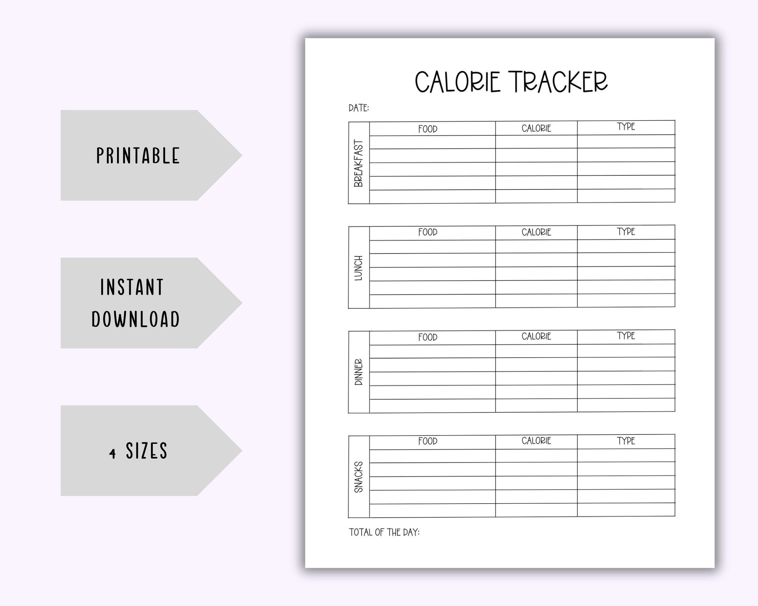 Calorie Tracker Printable,daily Food Calorie Tracker,calorie Counter ...